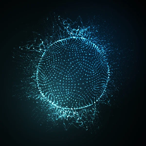 3D illuminated distorted sphere of glowing particles and wirefra Stock ...