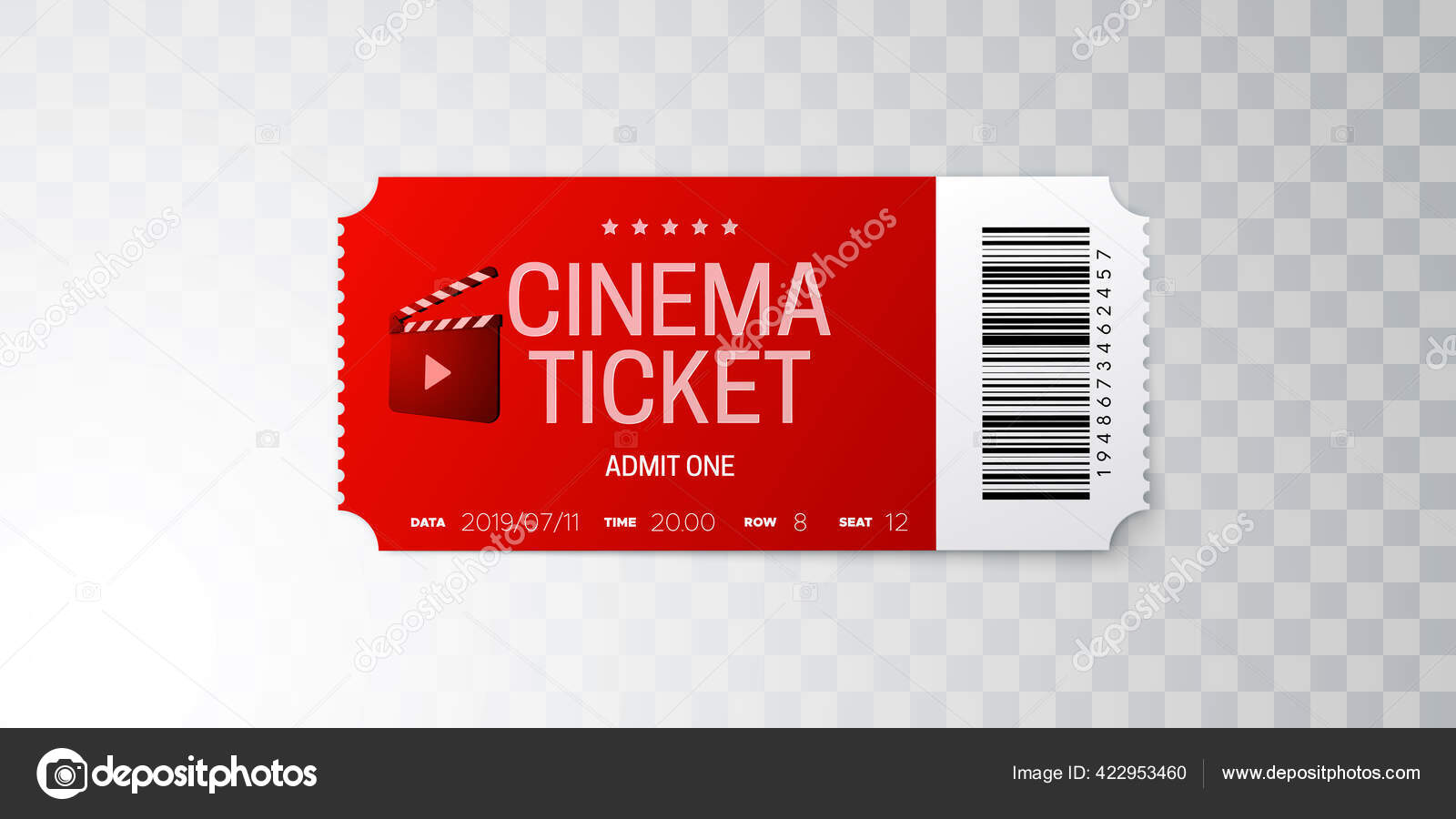 Cinema Ticket Isolated Transparent Background Vector Realistic ...