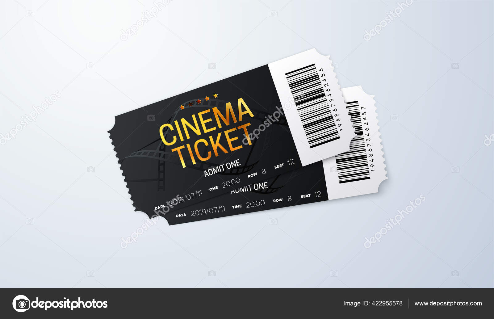 Black Cinema Tickets White Background Vector Realistic Illustration ...