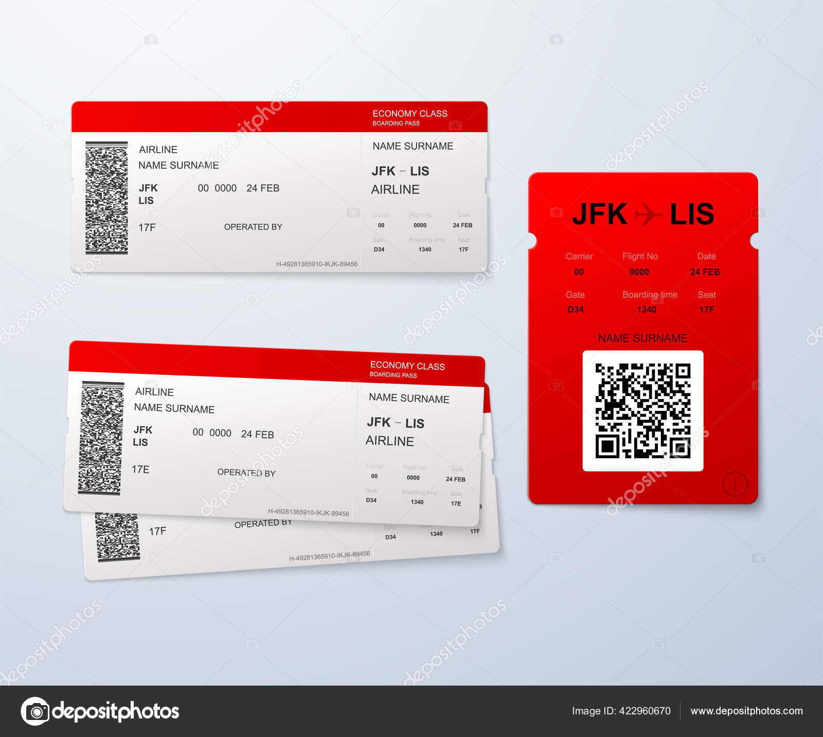 Airline Boarding Pass Templates Vector Illustration Flight Tickets ...