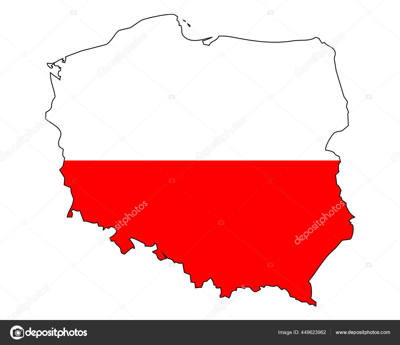 Mapa Polski z flagą - zarys państwa z flagą narodową, białe tło ...