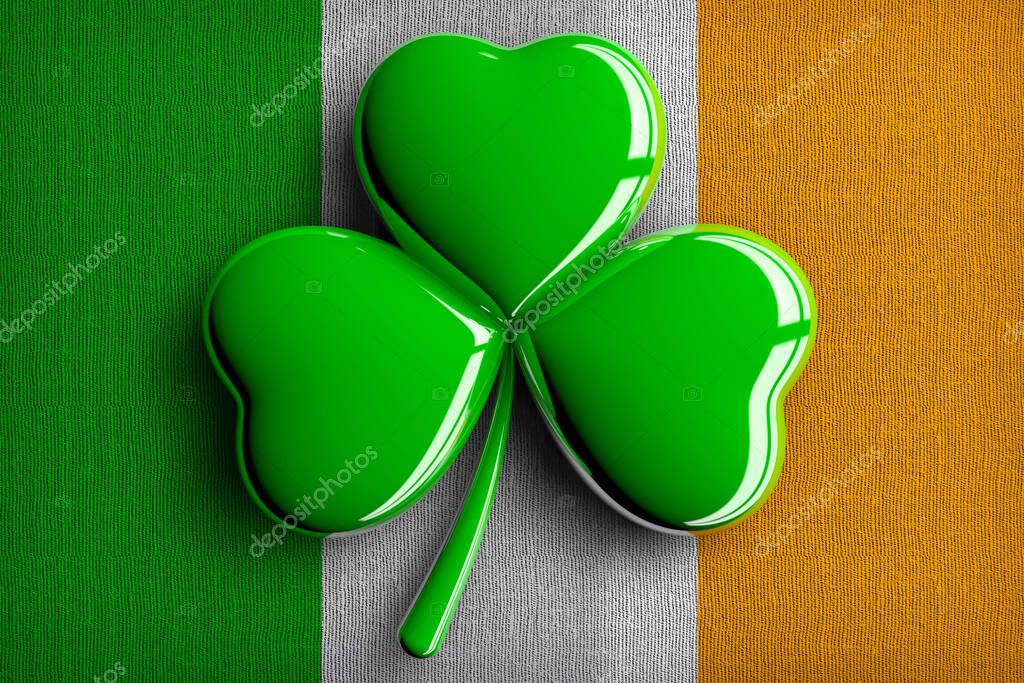 Representación en 3D de un trébol de trébol en el fondo de la bandera ...