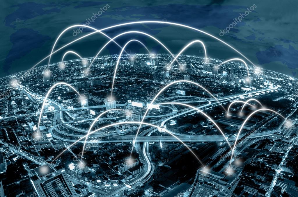 Network connection line between buildings — Stock Photo © Tzido #121807166