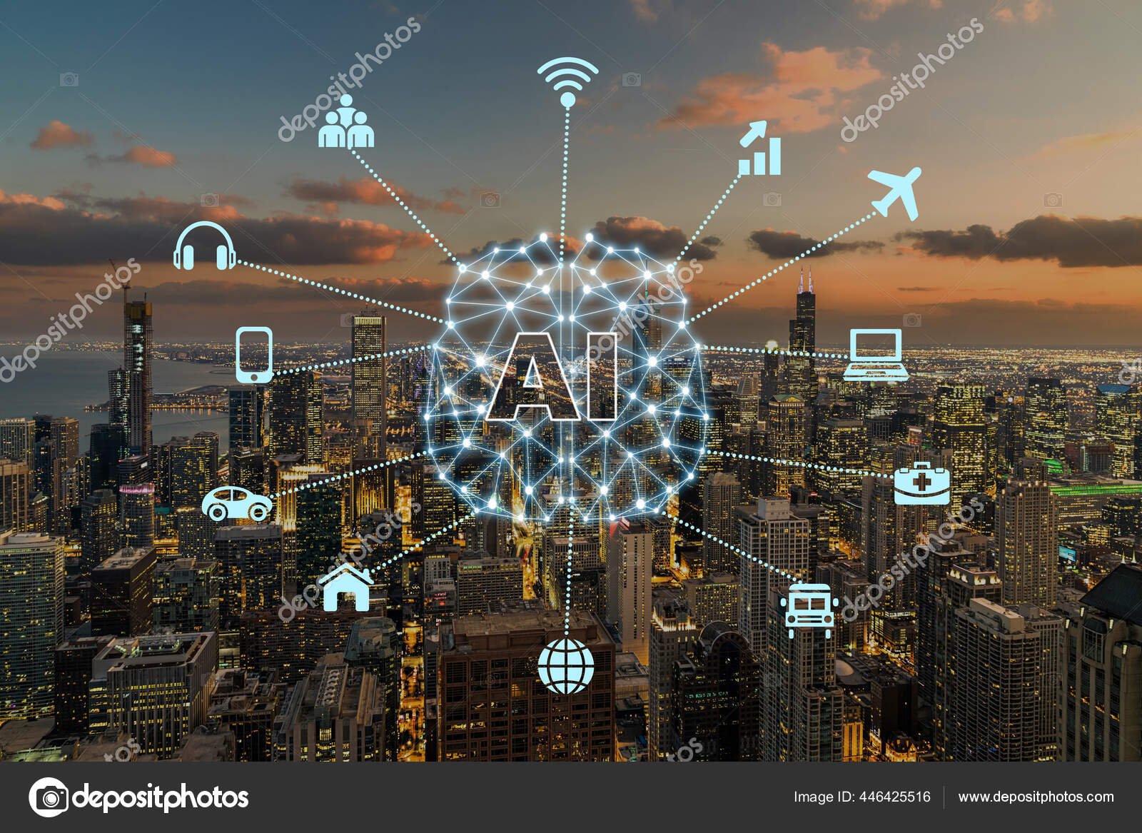 Artificial Intelligence Internet Things Technology Chicago Cityscape ...