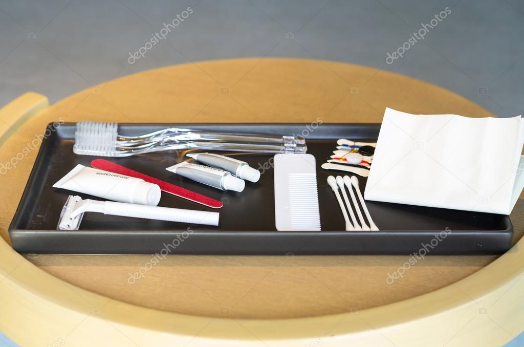 Hotel amenities kit on tray Stock Photo by ©Tzido 52311963