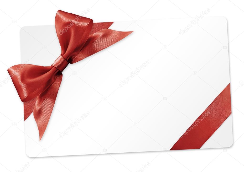 Gift card with red ribbon bow Isolated on white background — Stock ...