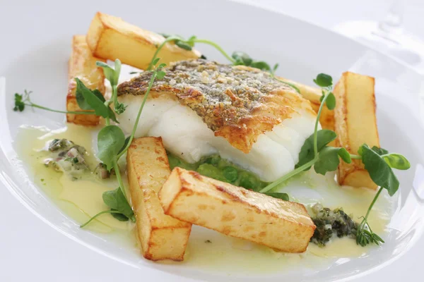 gourmet fish and chips meal - Stock Image - Everypixel