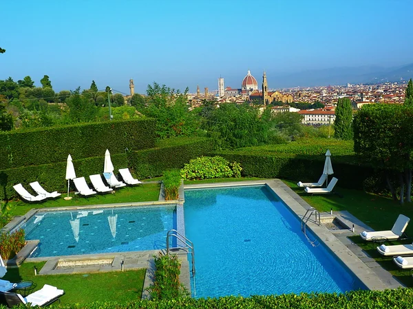 Swimming pool with the landscape of Florence, Italy — Stock Photo ...