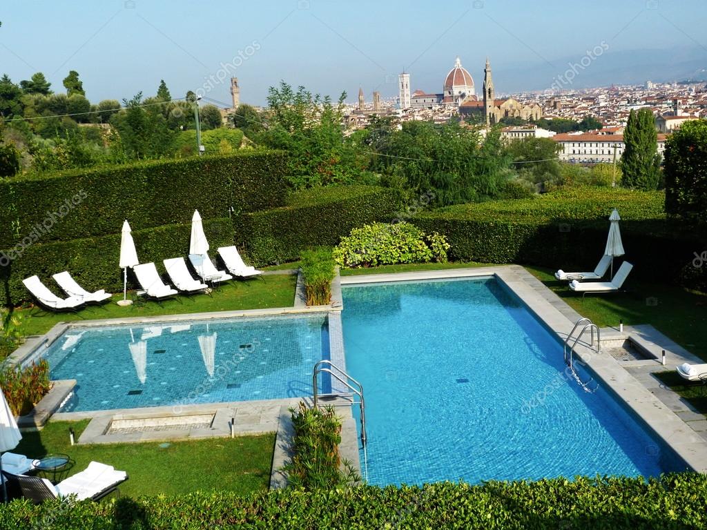 Swimming pool with the landscape of Florence, Italy — Stock Photo ...