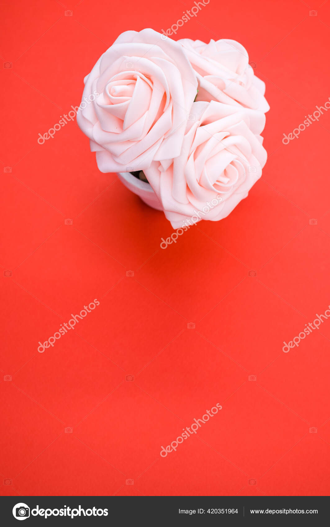Top View Closeup Three Artificial Light Pink Roses Placed Pot — Stock ...