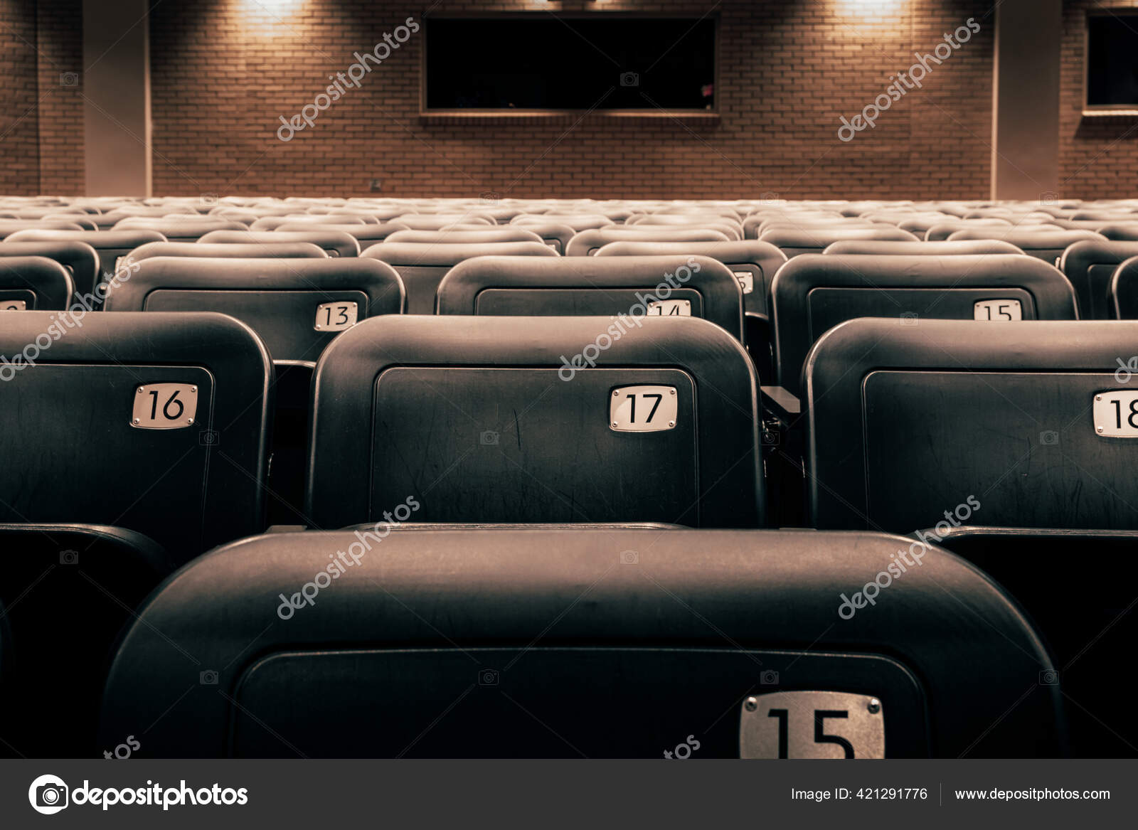 Rows Numbered Theatre Seats Dark Empty Theater Auditorium Stock Photo ...