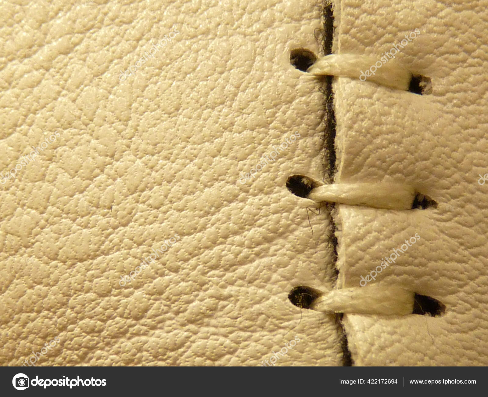 Closeup Shot White Leather Texture Background Attached Thread — Stock ...