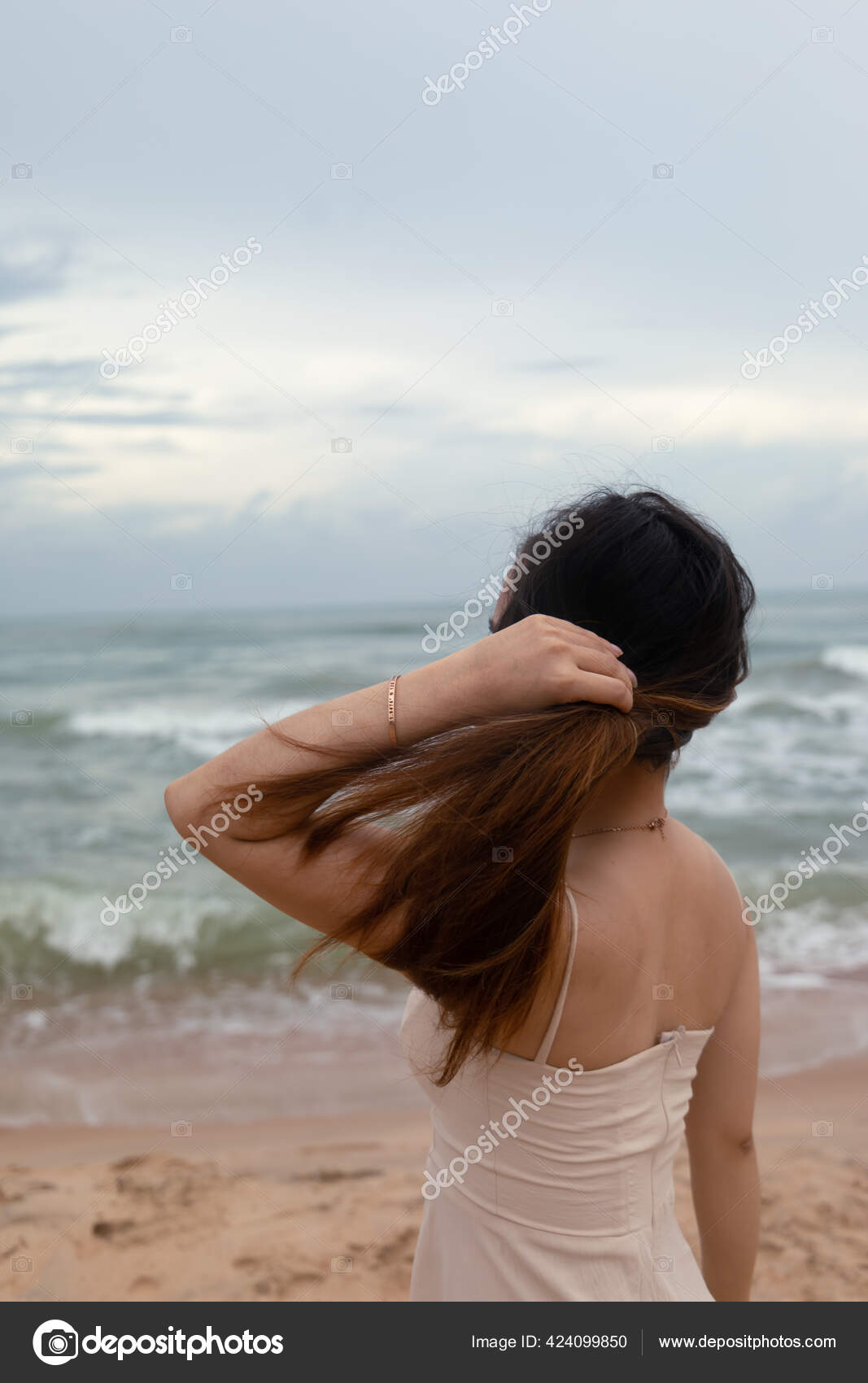 Vertical Back View Young Female Dress Beach — Stock Photo © Wirestock ...