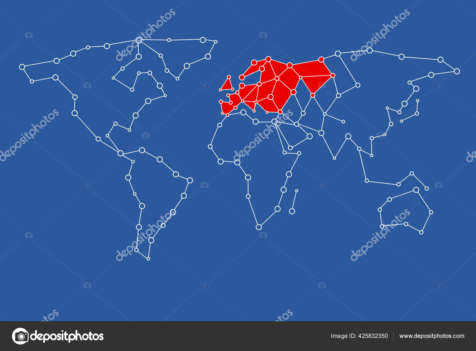 Illustration Dot Connected World Map Europe Colored Red Isolated Blue ...