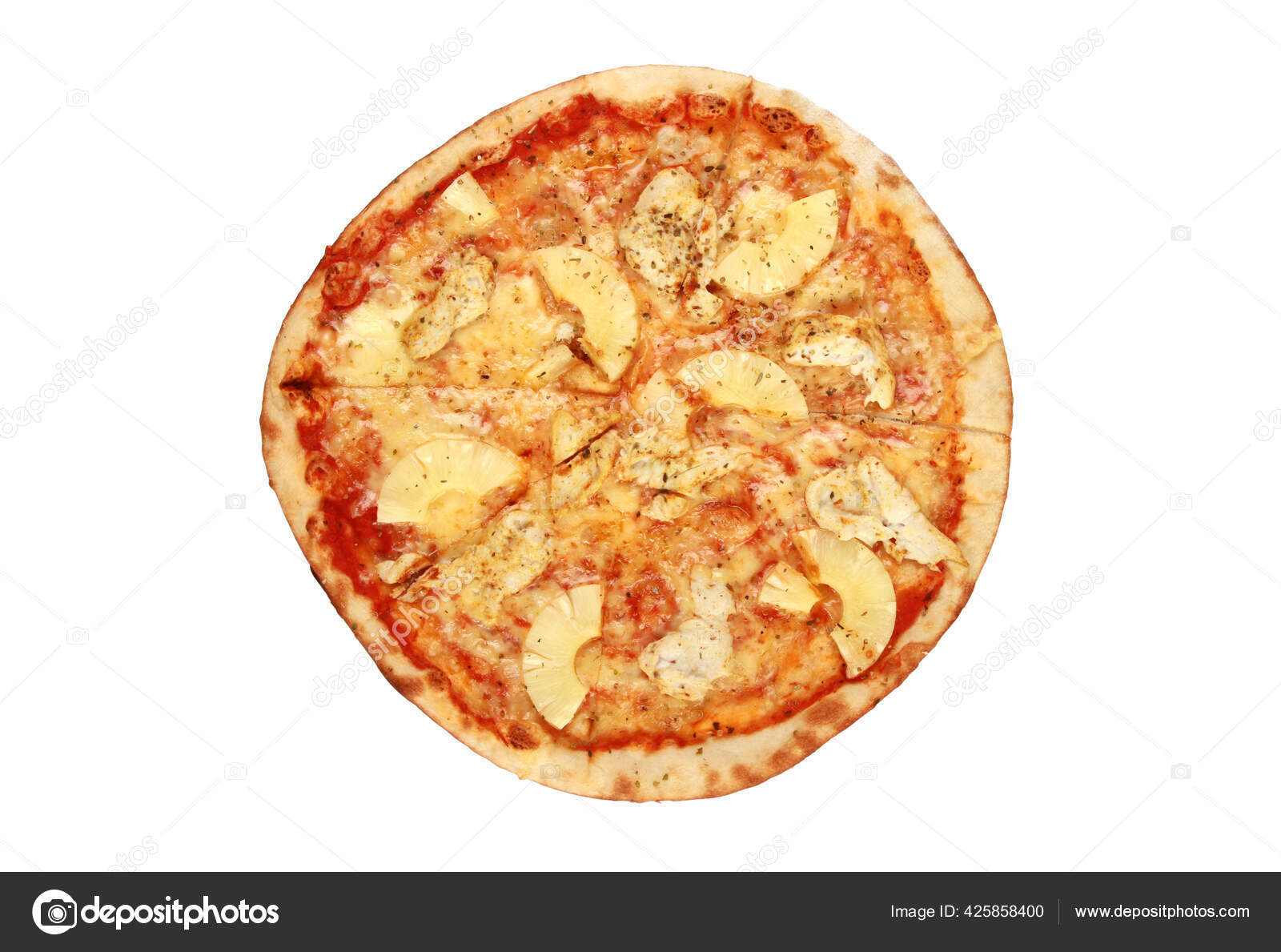 Overhead Shot Pizza Pineapple Slices Isolated White Background — Stock ...