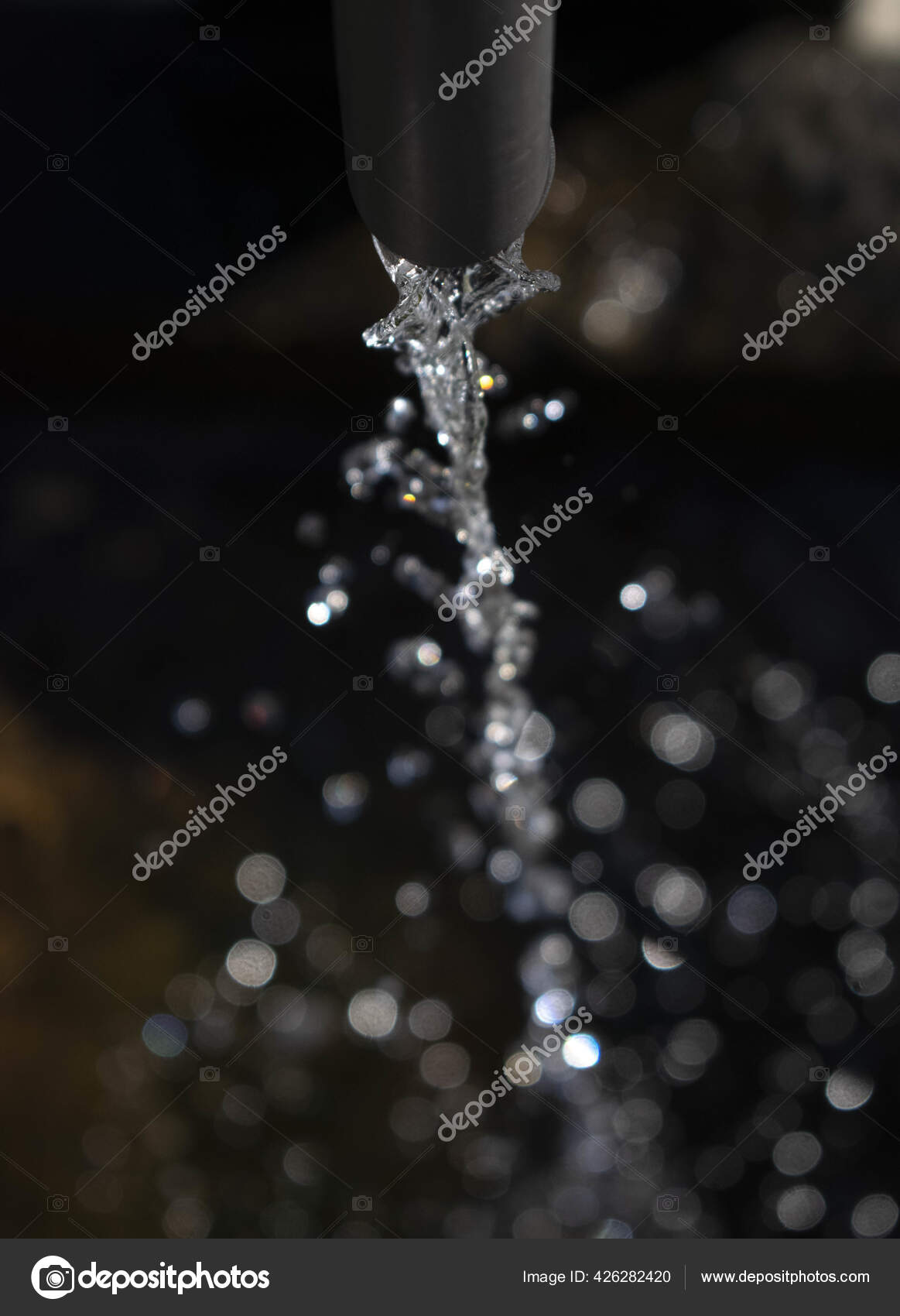 Vertical Shot Small Water Jet Getting Out Faucet — Stock Photo ...