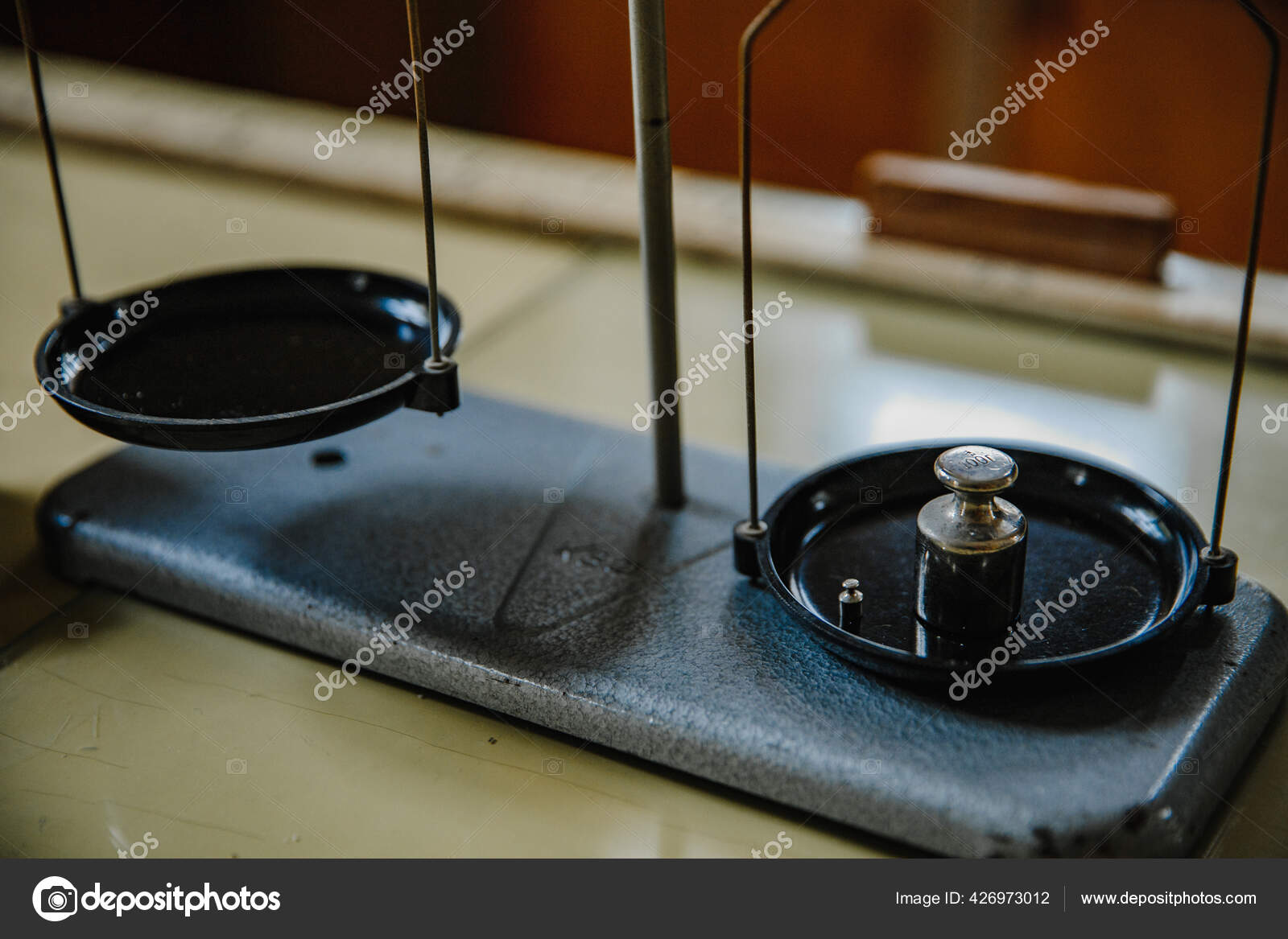 Closeup Shot Old Laboratory Scale Experiments Metal Weight Stock Photo ...