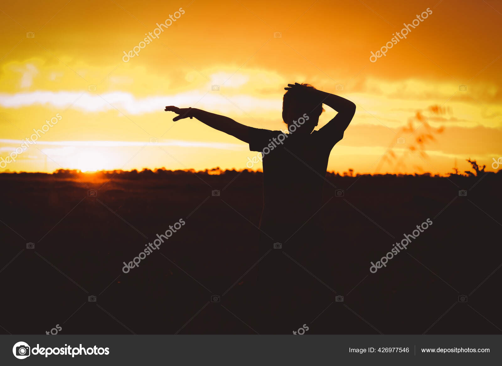 Boy Dab Pose Silhouette Sunset Stock Photo by ©Wirestock 426977546