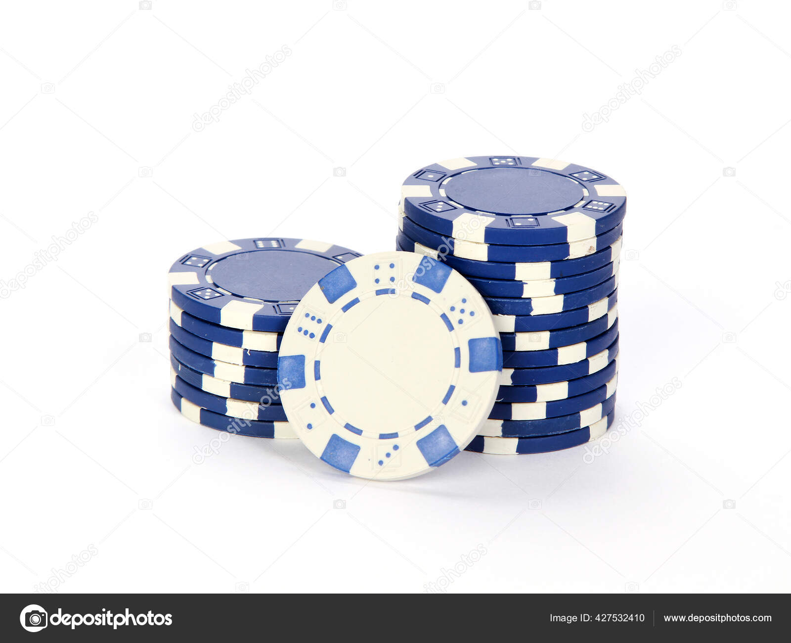 Blue Poker Chips Stacked Each Other Isolated White Background Stock ...