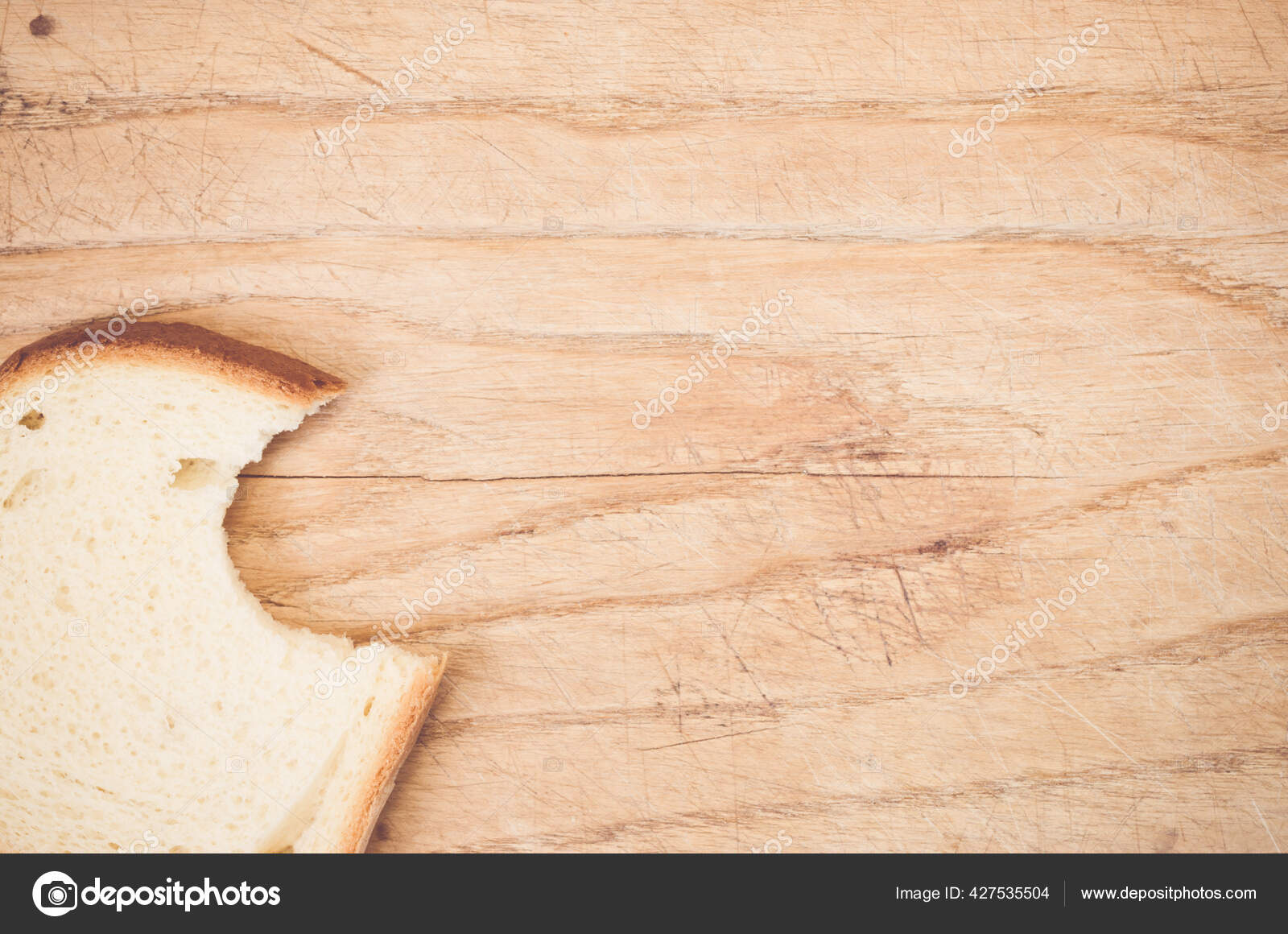 Flat Lay Slice Bitten White Bread Wooden Table Space Your Stock Photo ...