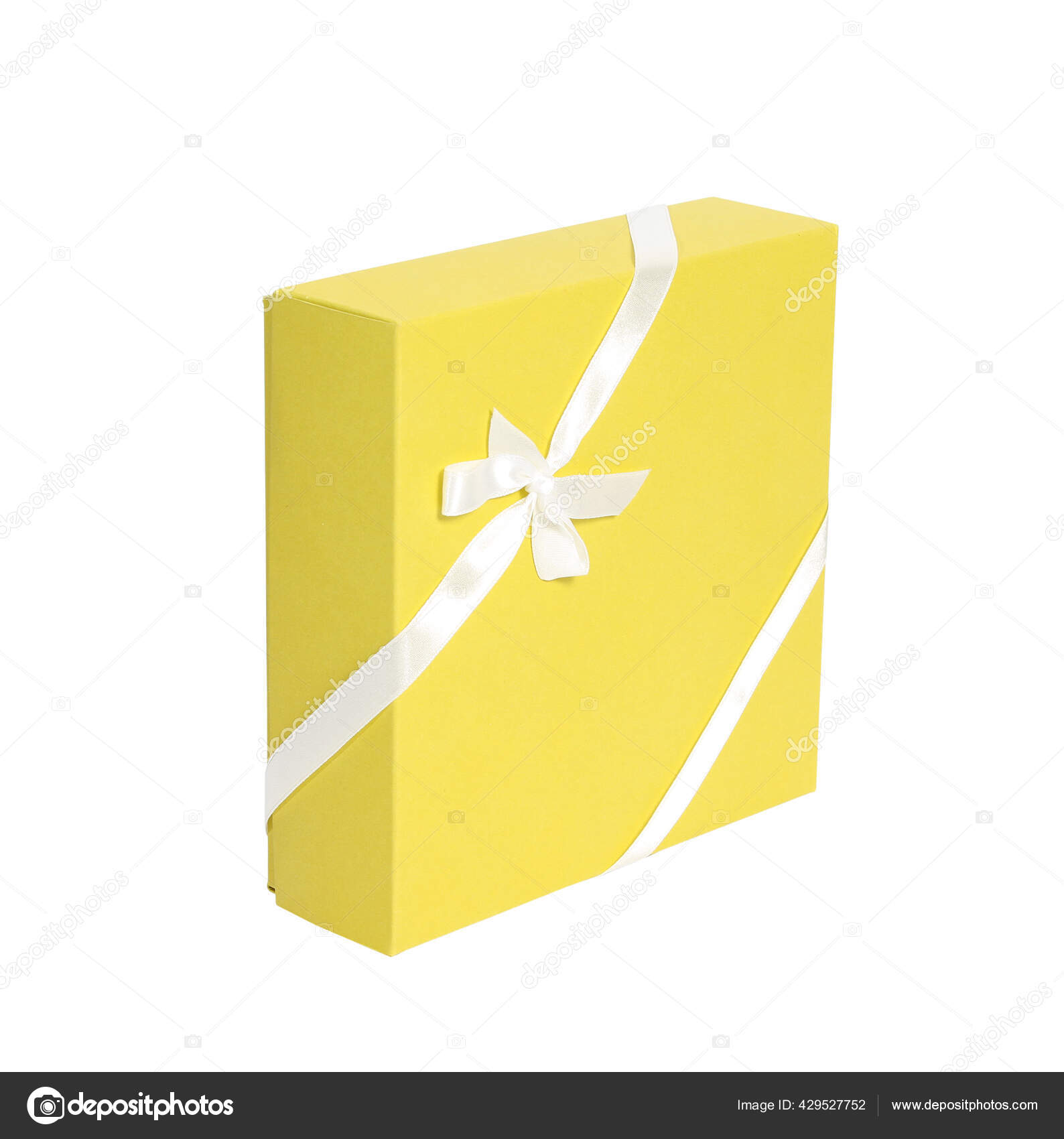 Yellow Gift Box Ribbon Isolated White Background — Stock Photo ...