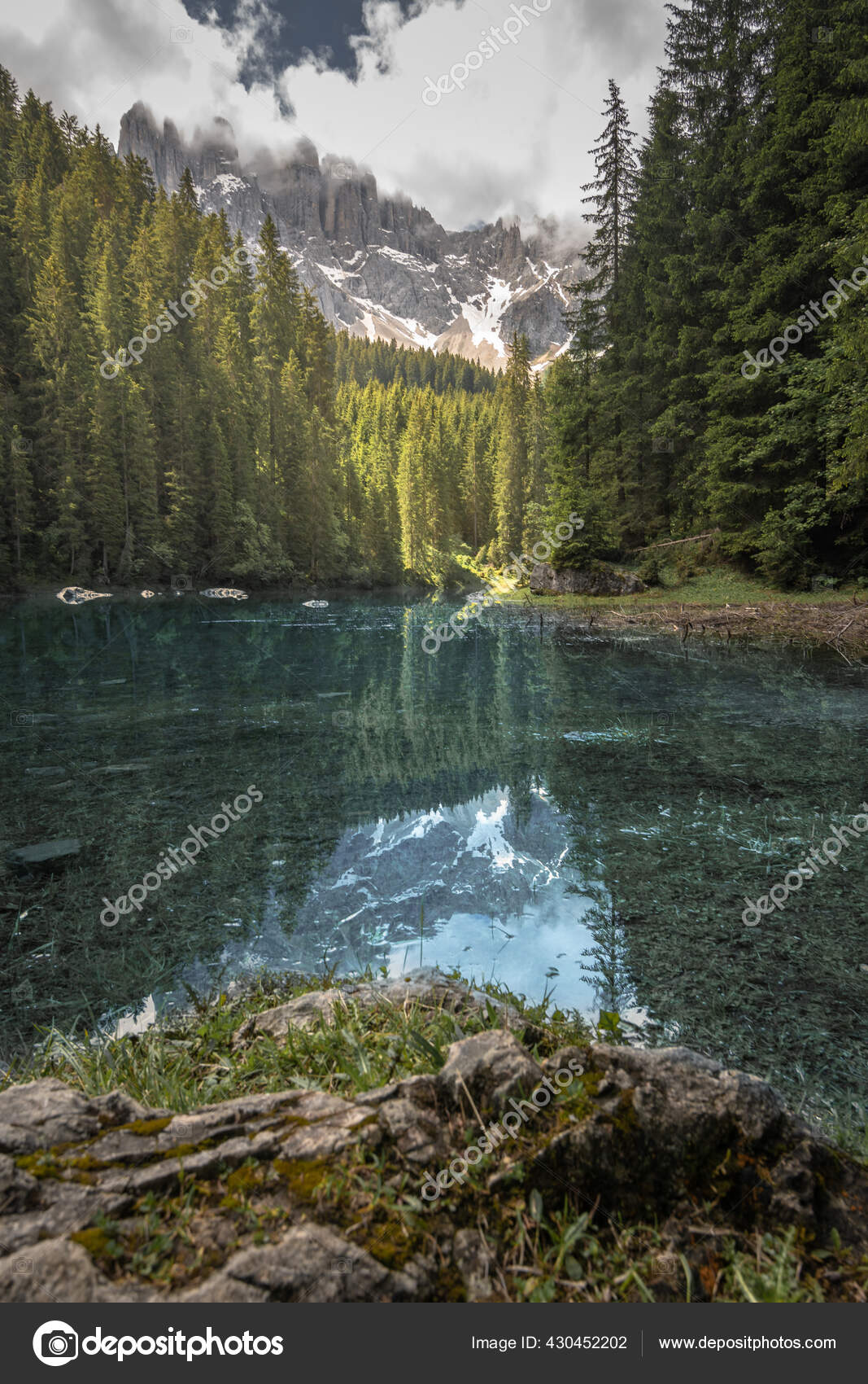 Small Alpine Lake Carezzaa Dolomites South Tyrol Italy Perfect ...