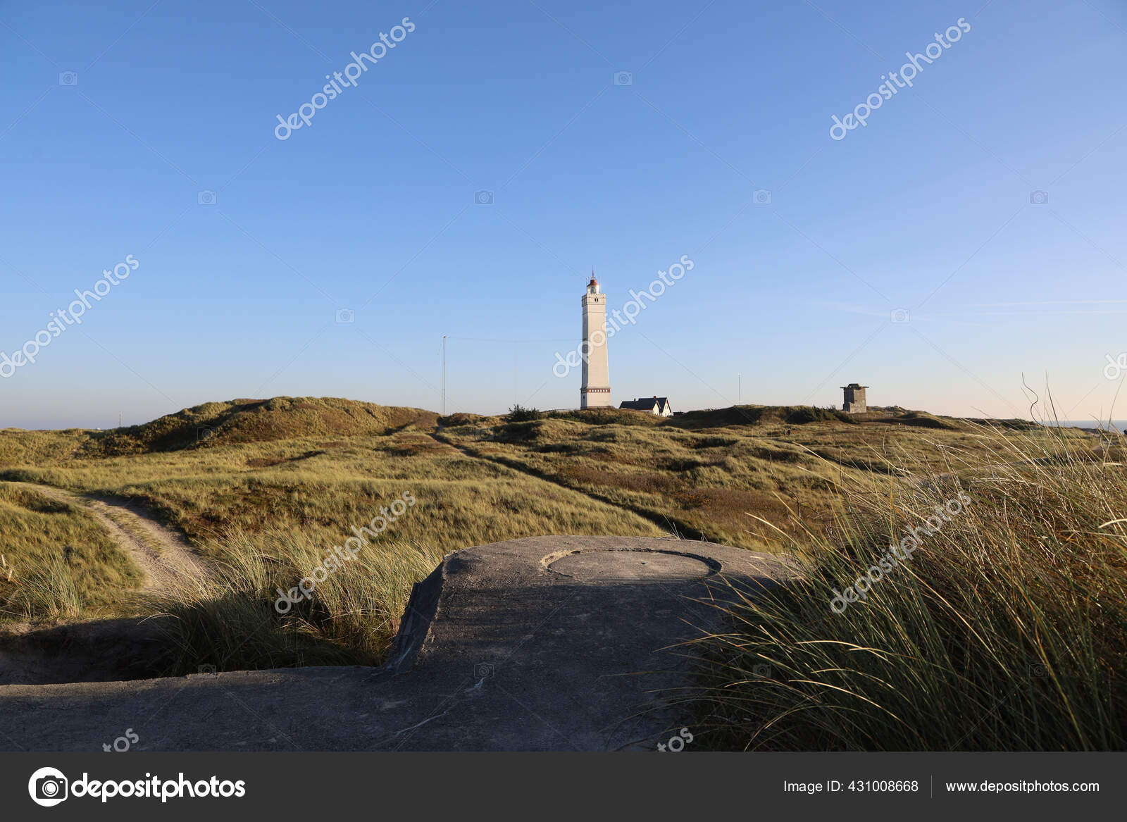 Coast Barely Visible Lighthouse Observation Tower Blavandshuk Denmark ...
