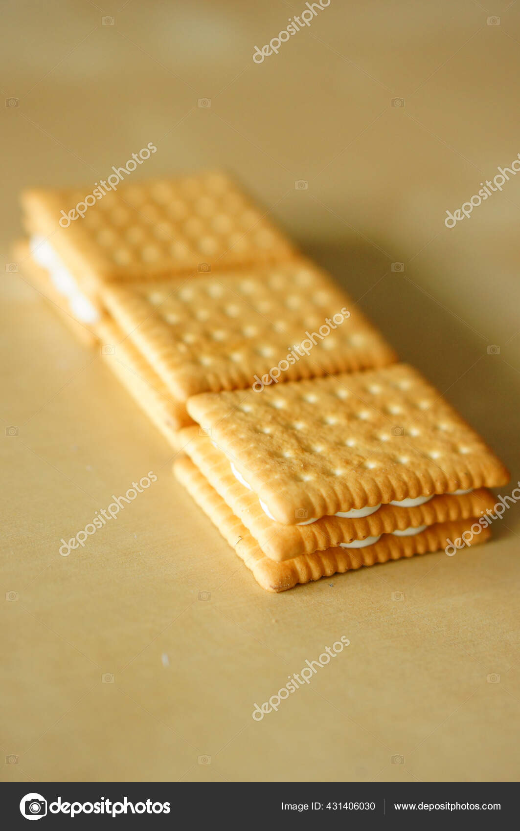 Selective Focus Vertical Shot Crispy Square Biscuits Cream Filling ...