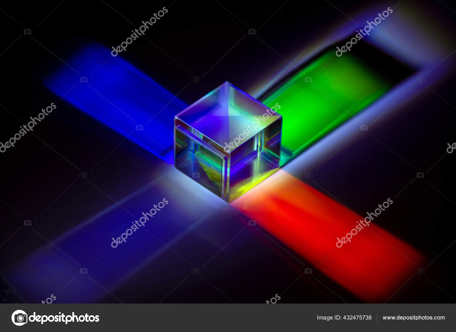 Glass Cube Reflects Many Colors Black Background Stock Photo by ...