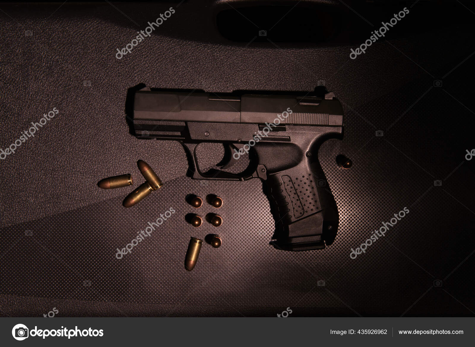 Top View Pistol Bullets Dark Surface Stock Photo by ©Wirestock 435926962
