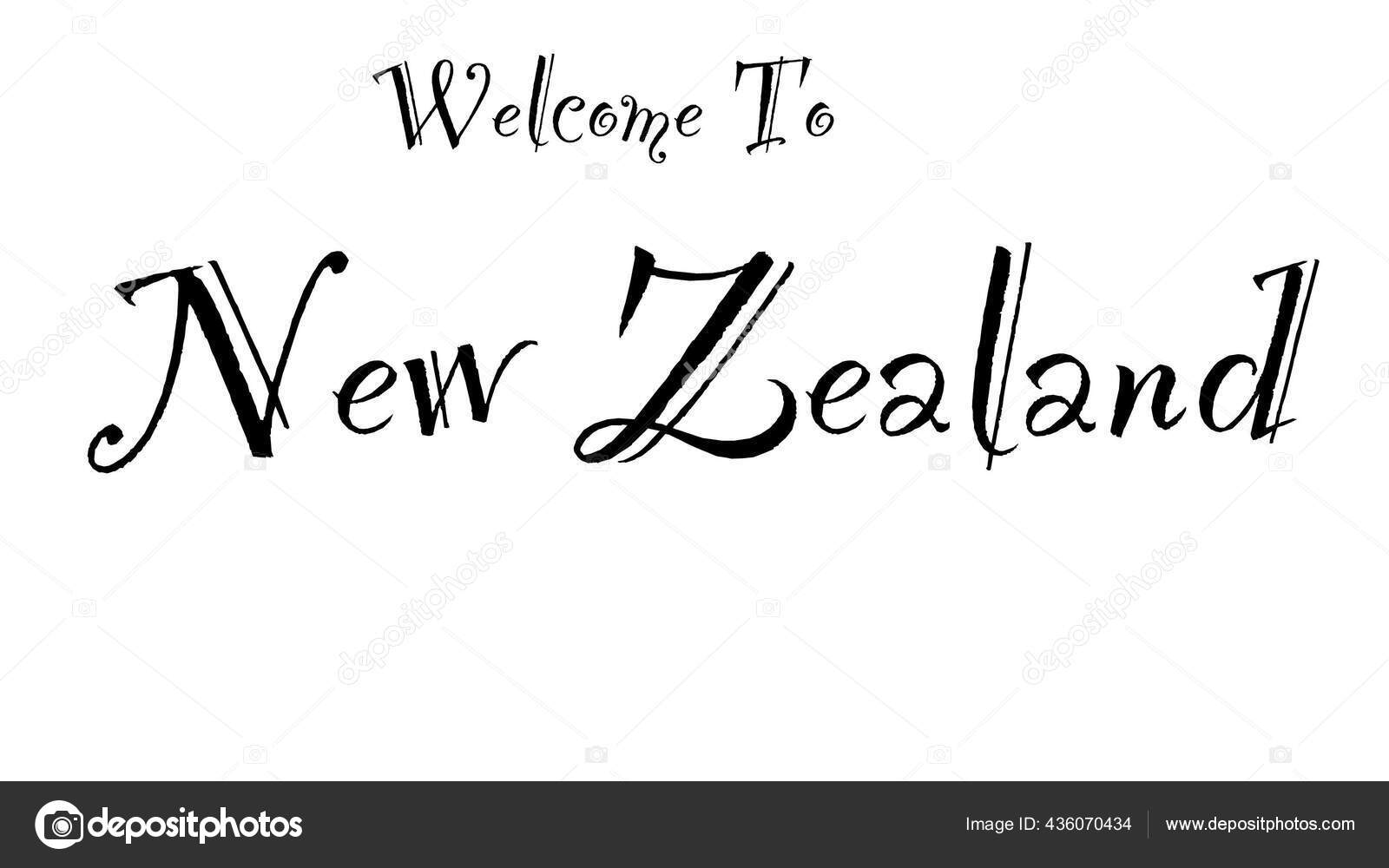 Welcome New Zealand Illustration Written Vintage Font Black Letters ...