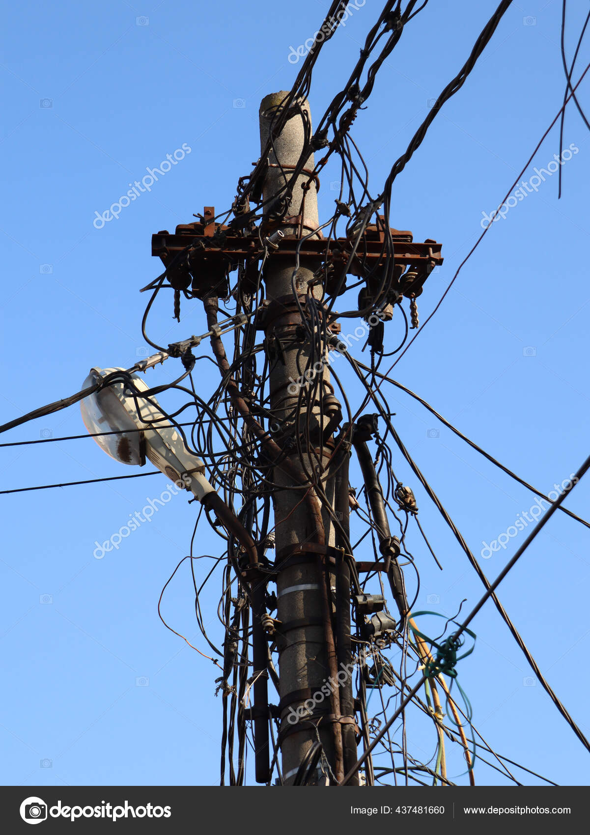 Vertical Shot Electrical Wire Station Street Lamps Morning — Stock ...