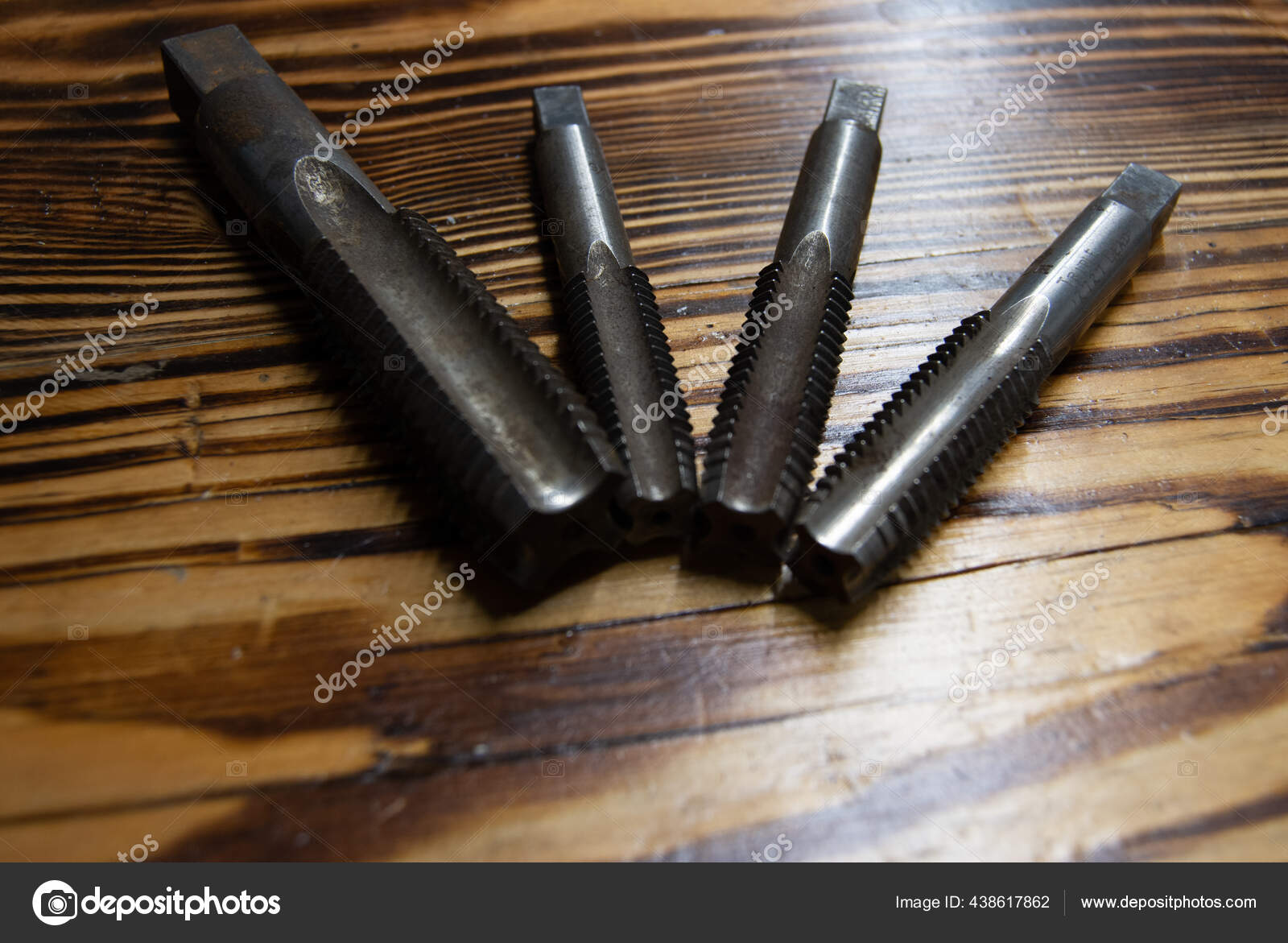 Flat Lay Four Hand Taps Wooden Texture Background — Stock Photo ...