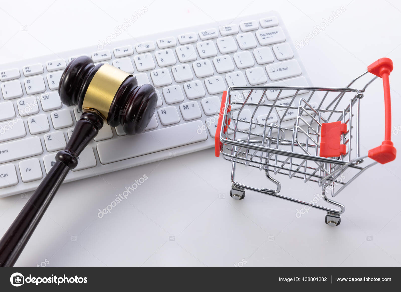 Top View Gavel Keyboard Whit Background Law Concept — Stock Photo © Wirestock #438801282
