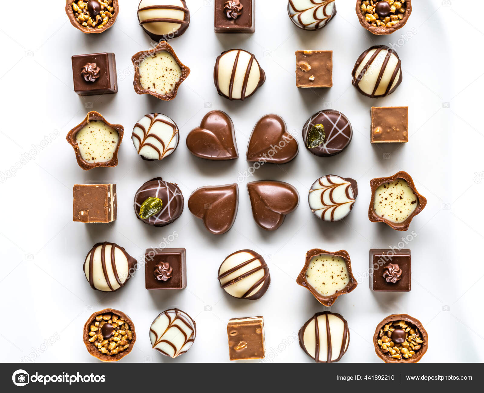 Top View Assortment Chocolate Pralines White Background Stock Photo by ...