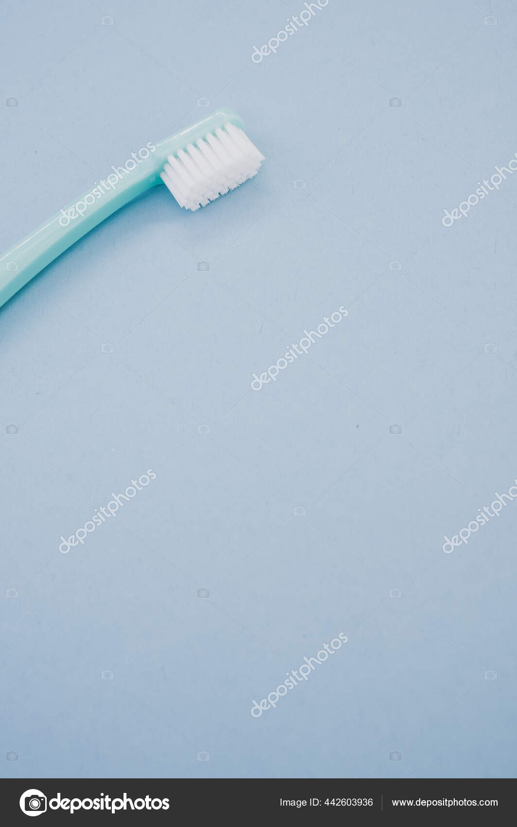Vertical Top View Blue Toothbrush Pastel Blue Surface Copy Space Stock ...