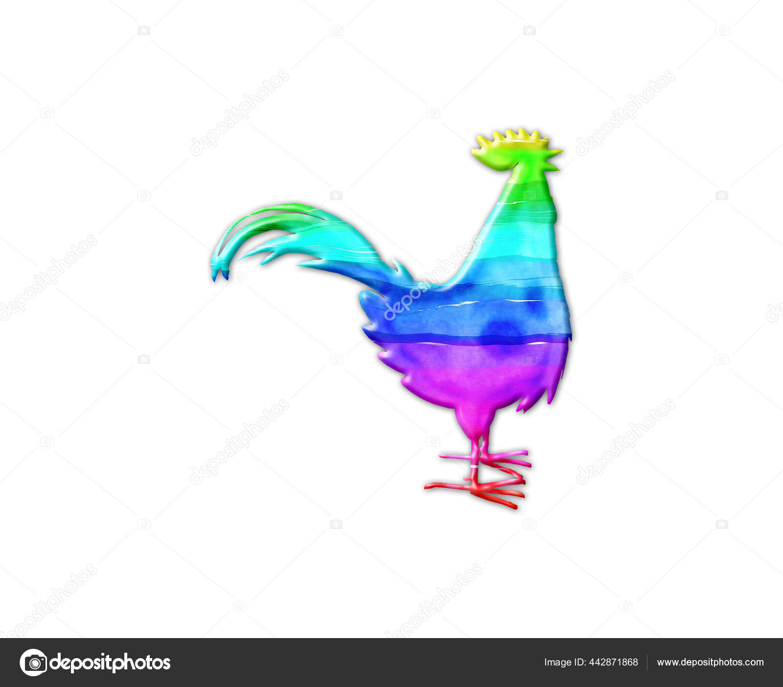 Illustration Rainbow Colored Rooster Isolated White Background Stock ...