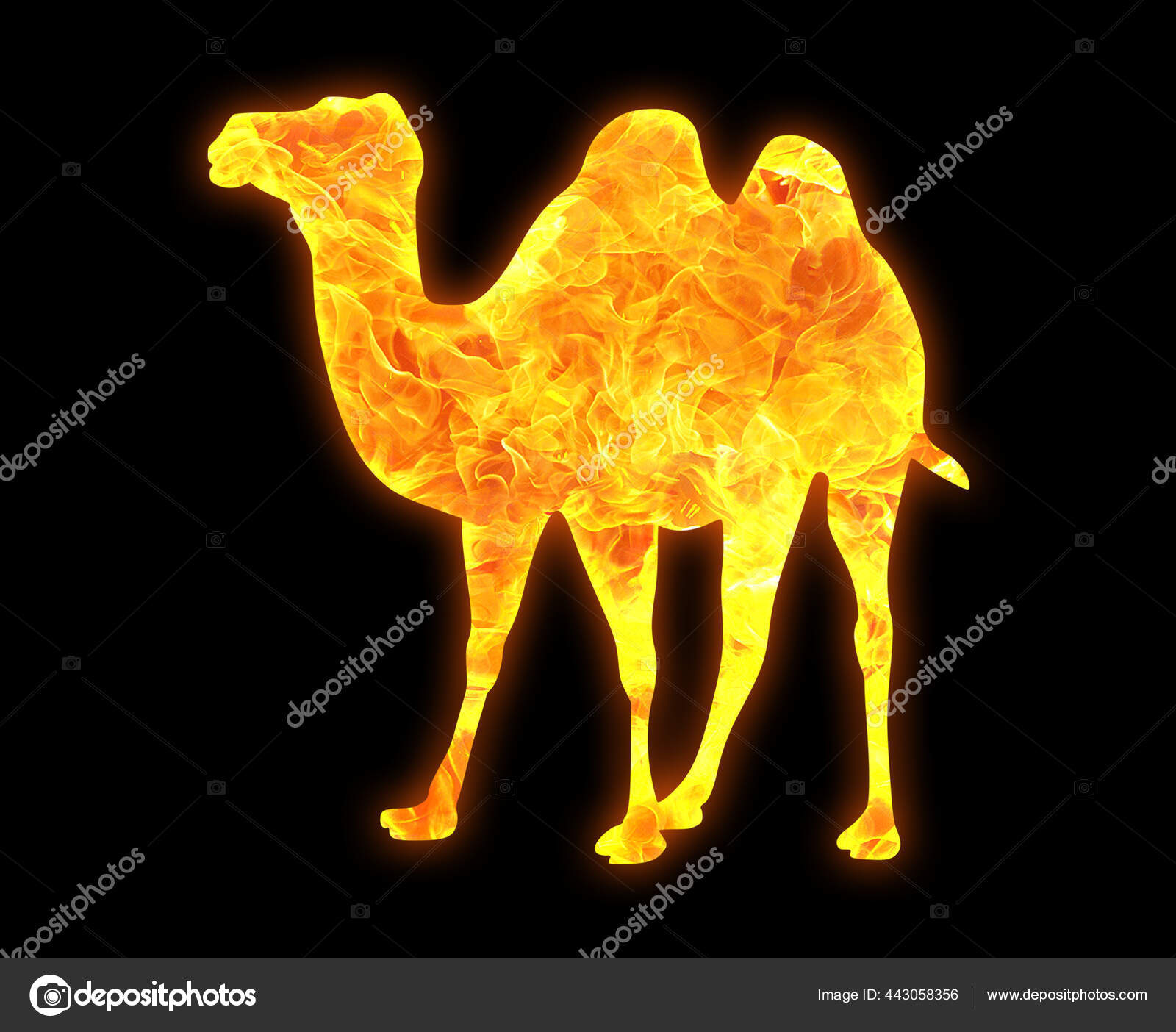 Fire Silhouette Camel Silhouette Isolated Black Background Stock Photo ...