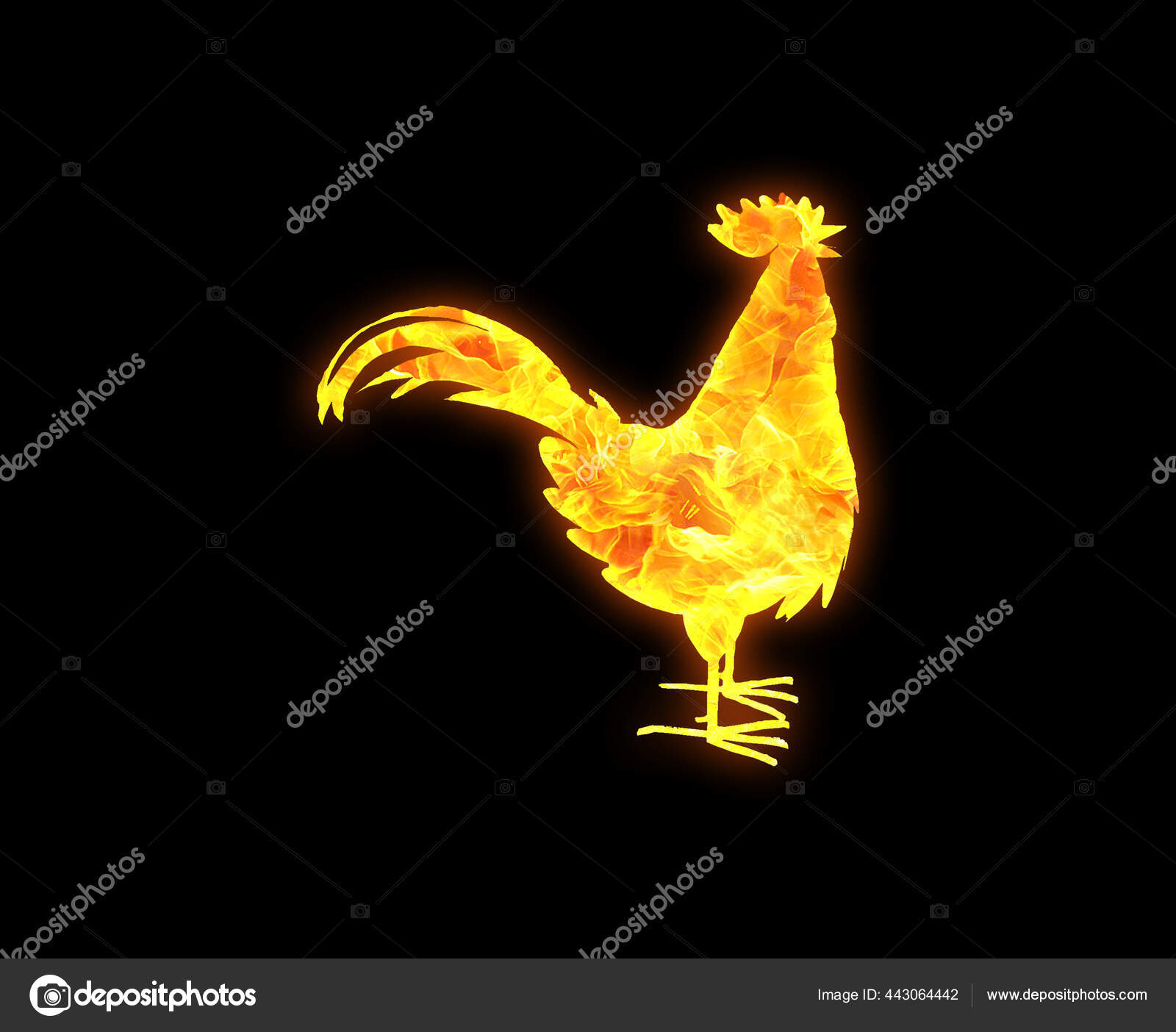 Fire Rooster Isolated Black Background — Stock Photo © Wirestock #443064442