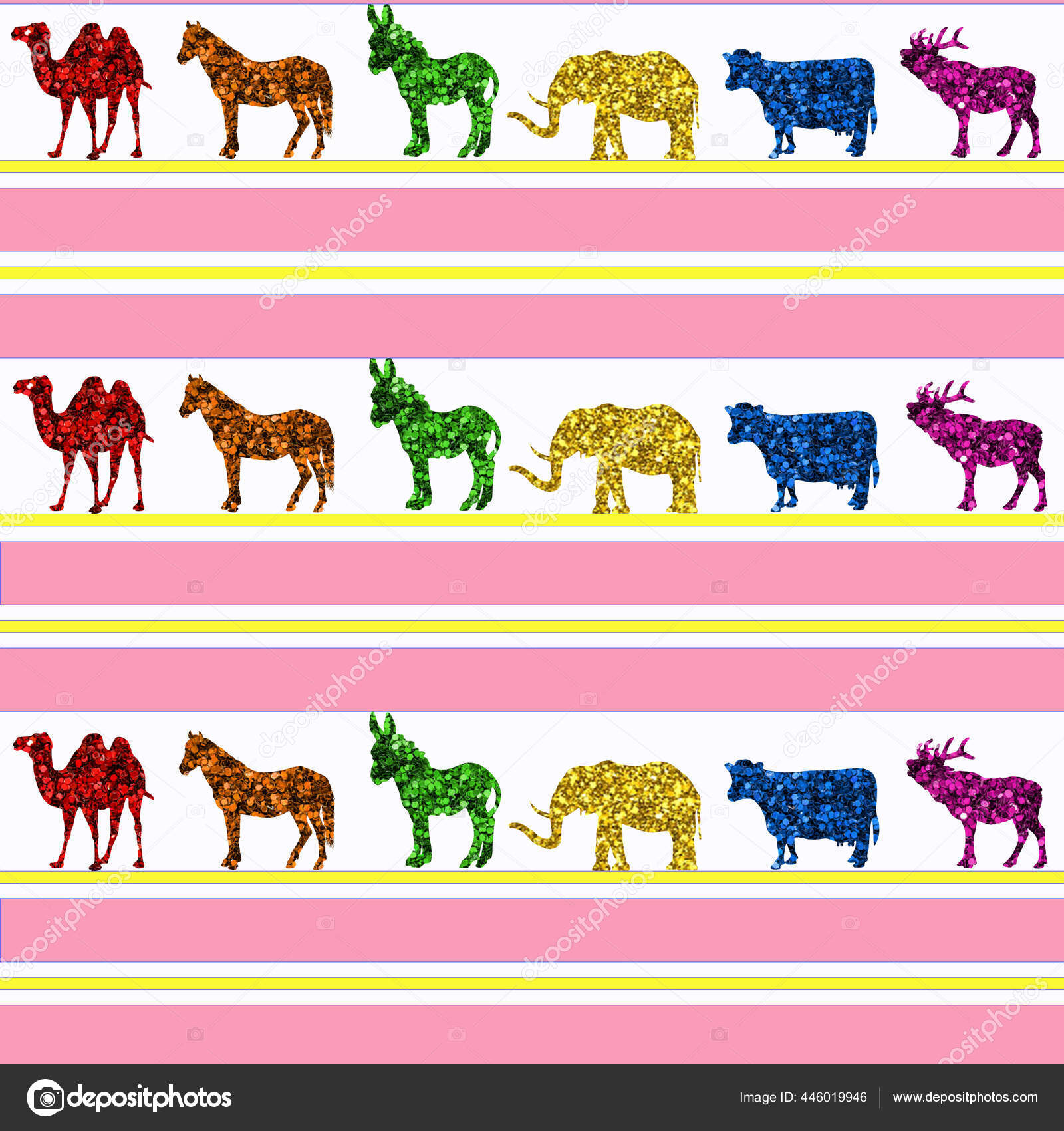 Illustration Shiny Animals Horizontal Lines White Background Stock ...