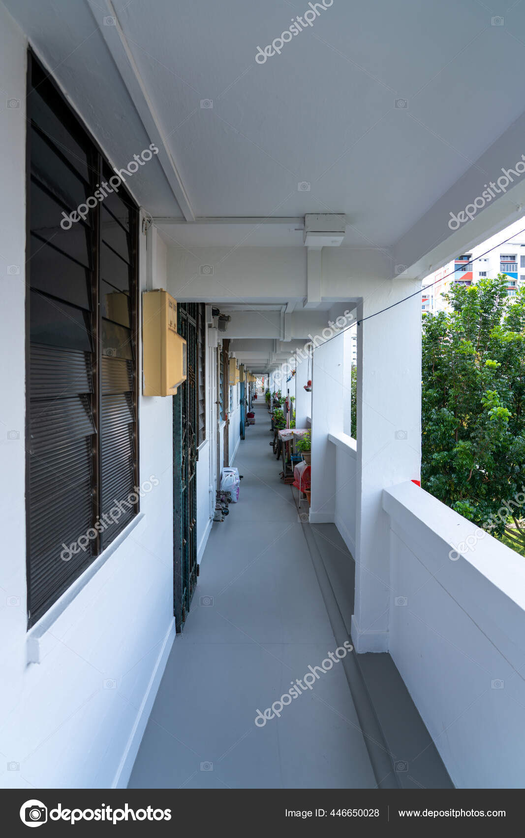White Long Corridor Public Housing Estate Hdb Singapore Horizontal Shot ...