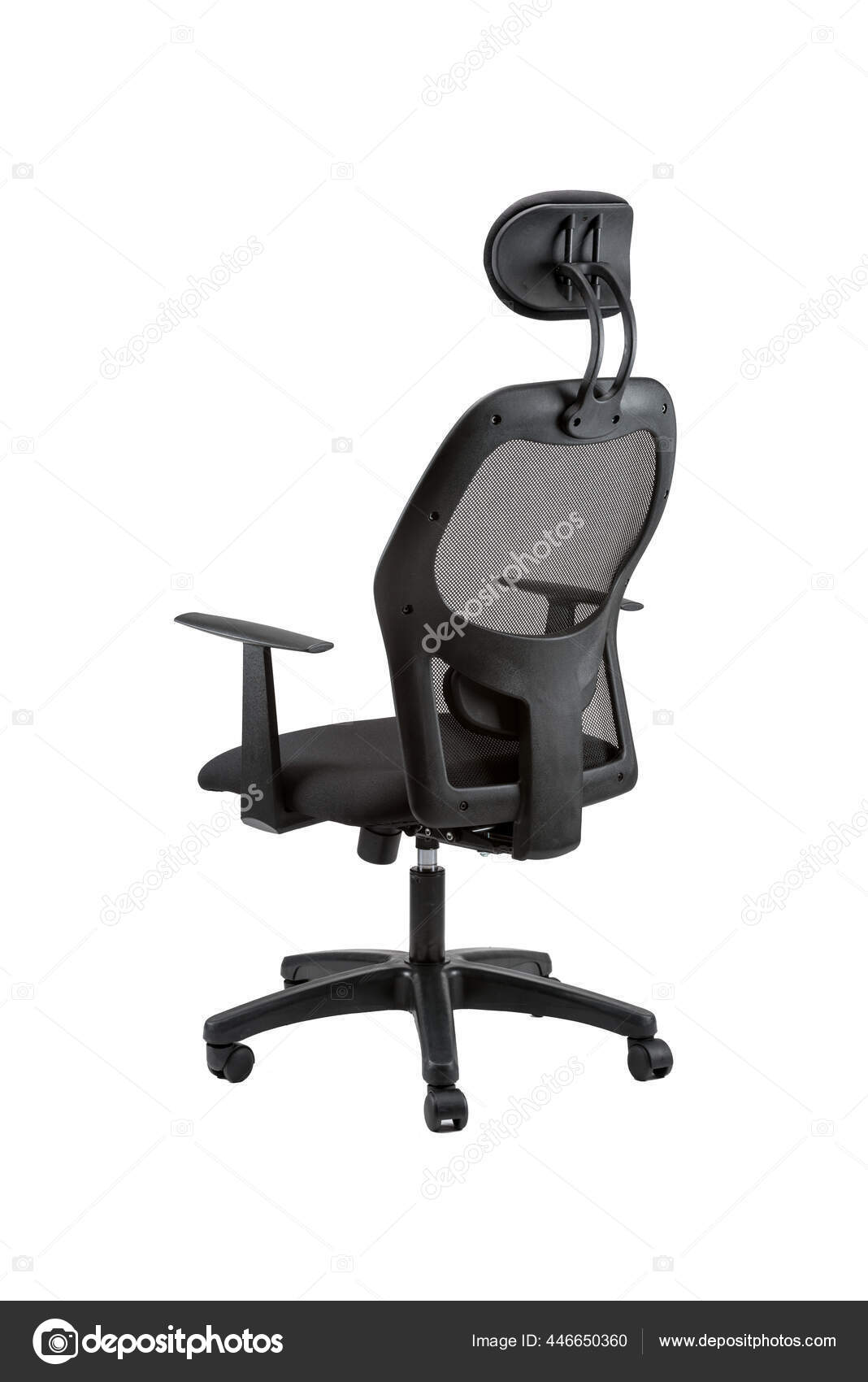 Vertical Partial Rear View Black Office Chair Headrest Isolated White ...