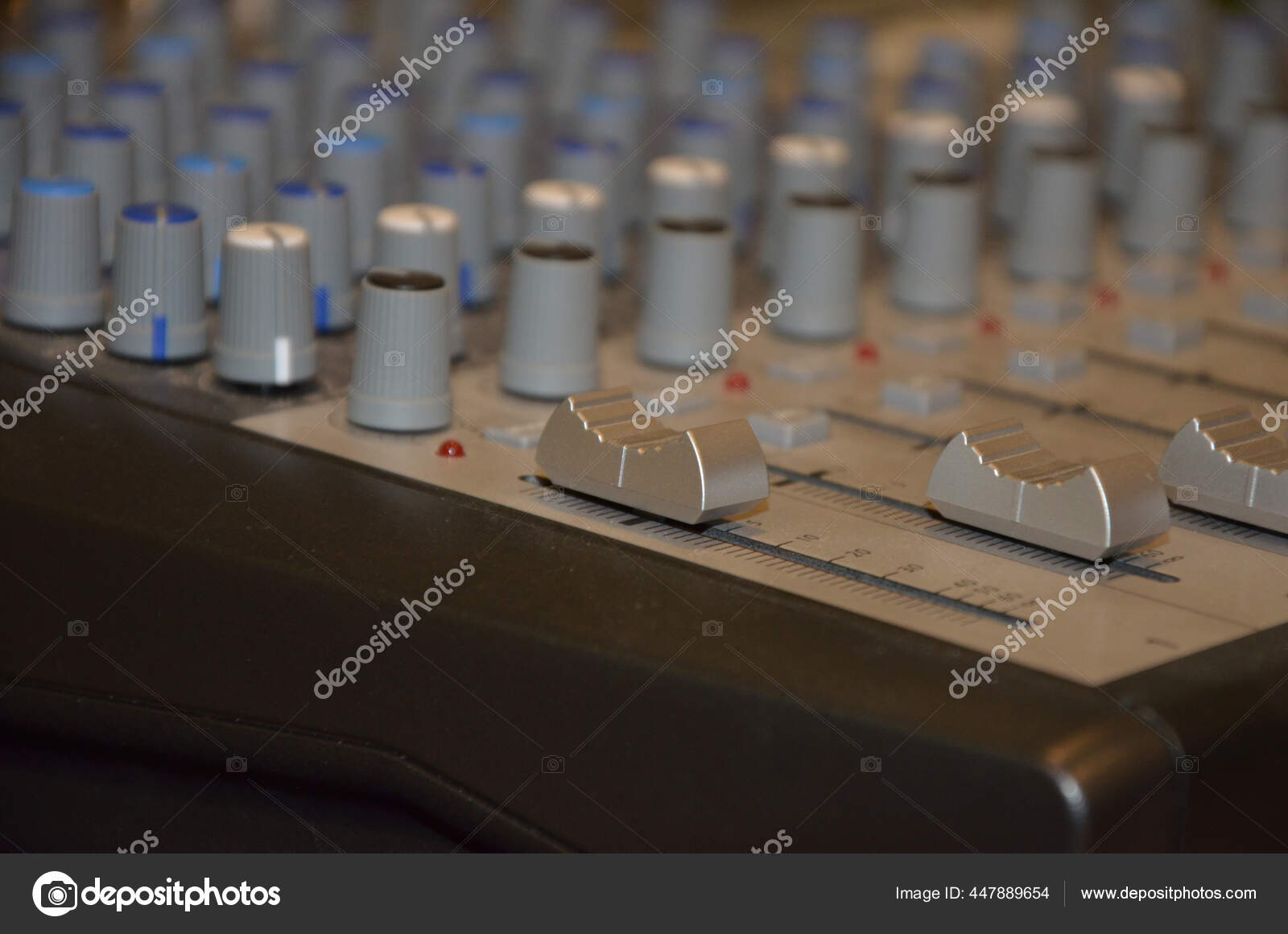 Professional Audio Mixing Console Faders Adjusting Knobs Equipment ...