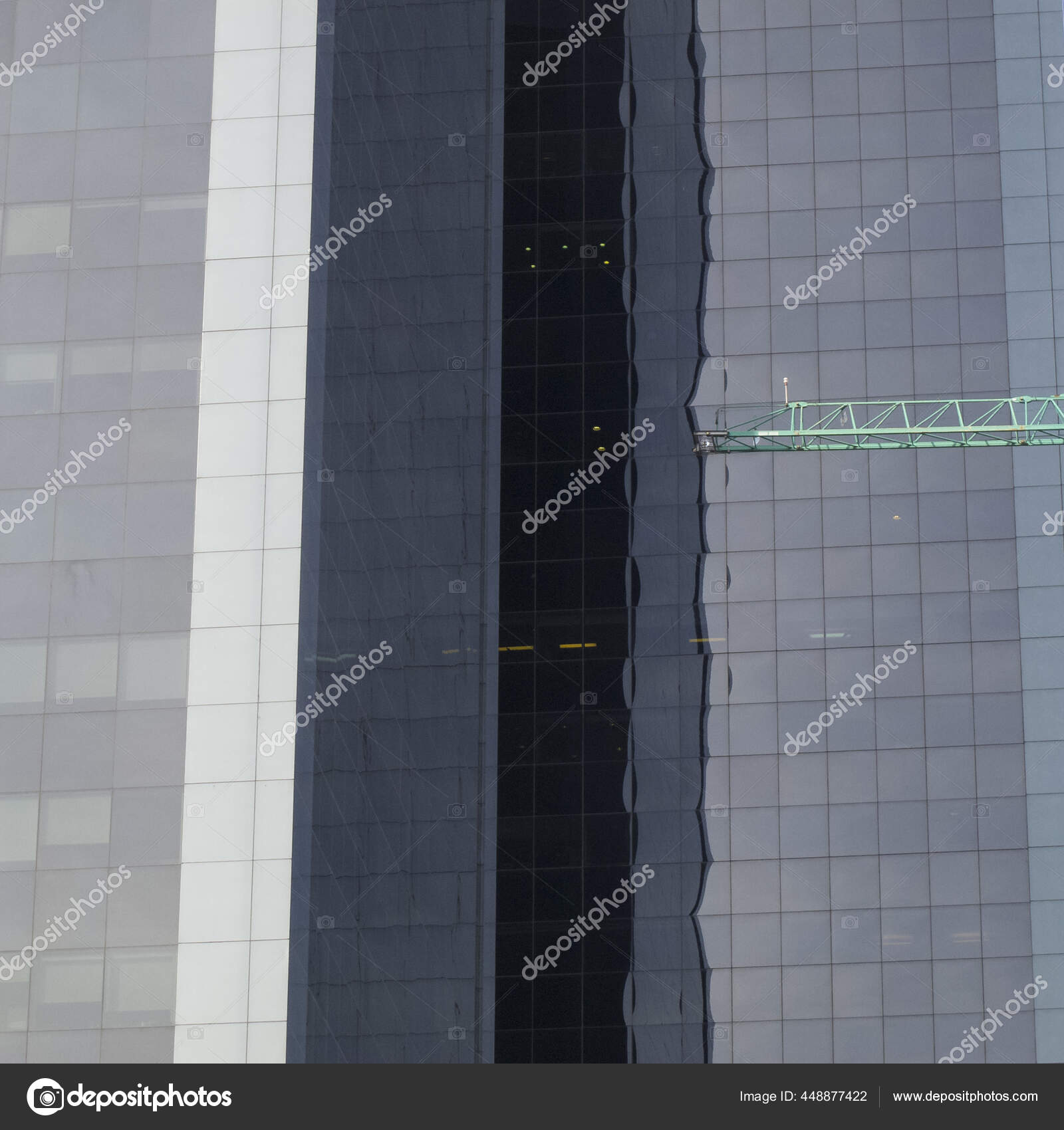 Modern Skyscraper Glass Windows Construction Crane Sunlight — Stock ...