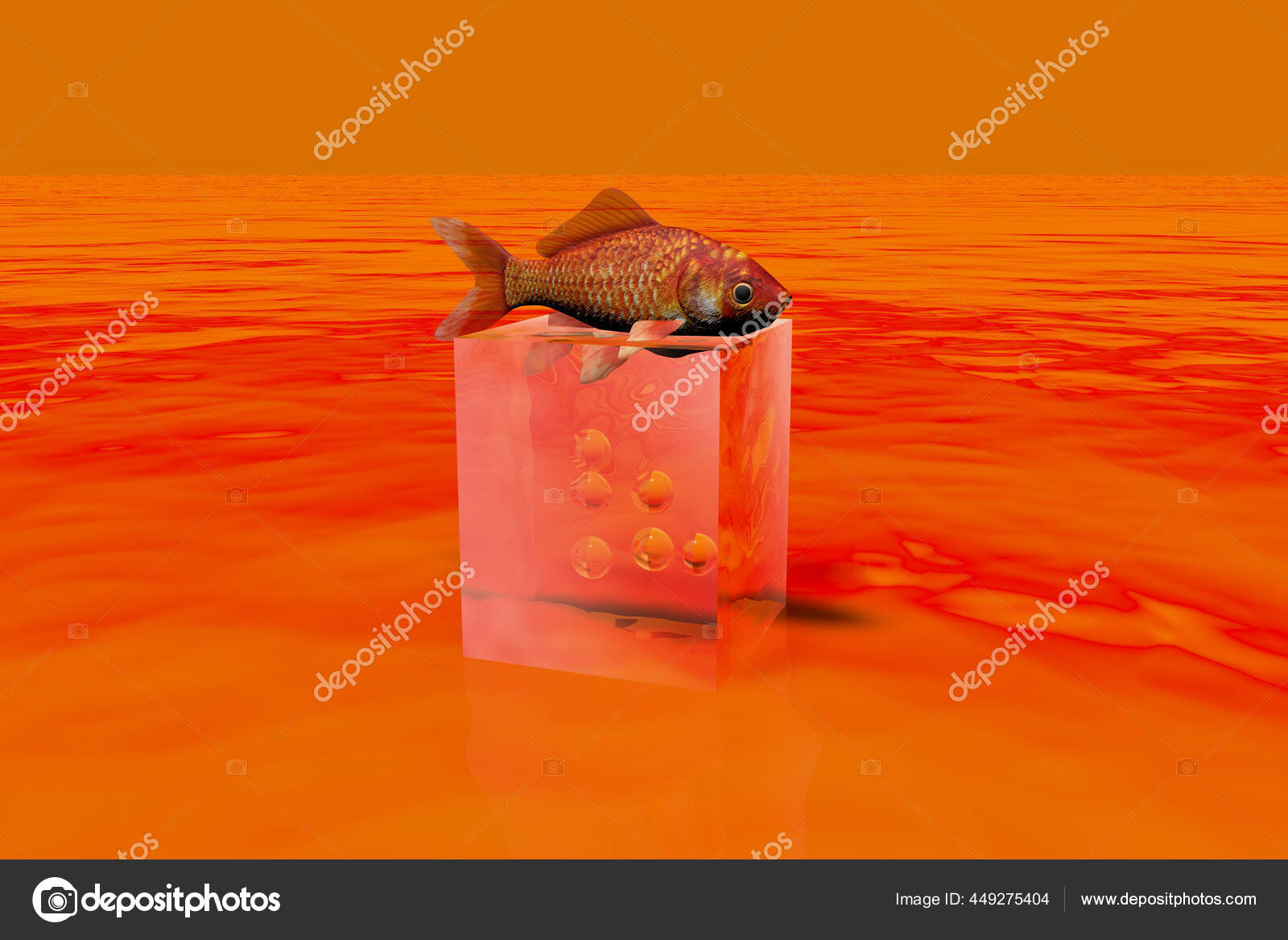 Rendering Golden Fish Platform Orange Water Waves Great Surrealistic ... Rendering Golden Fish Platform Orange Water Waves Great Surrealistic ...