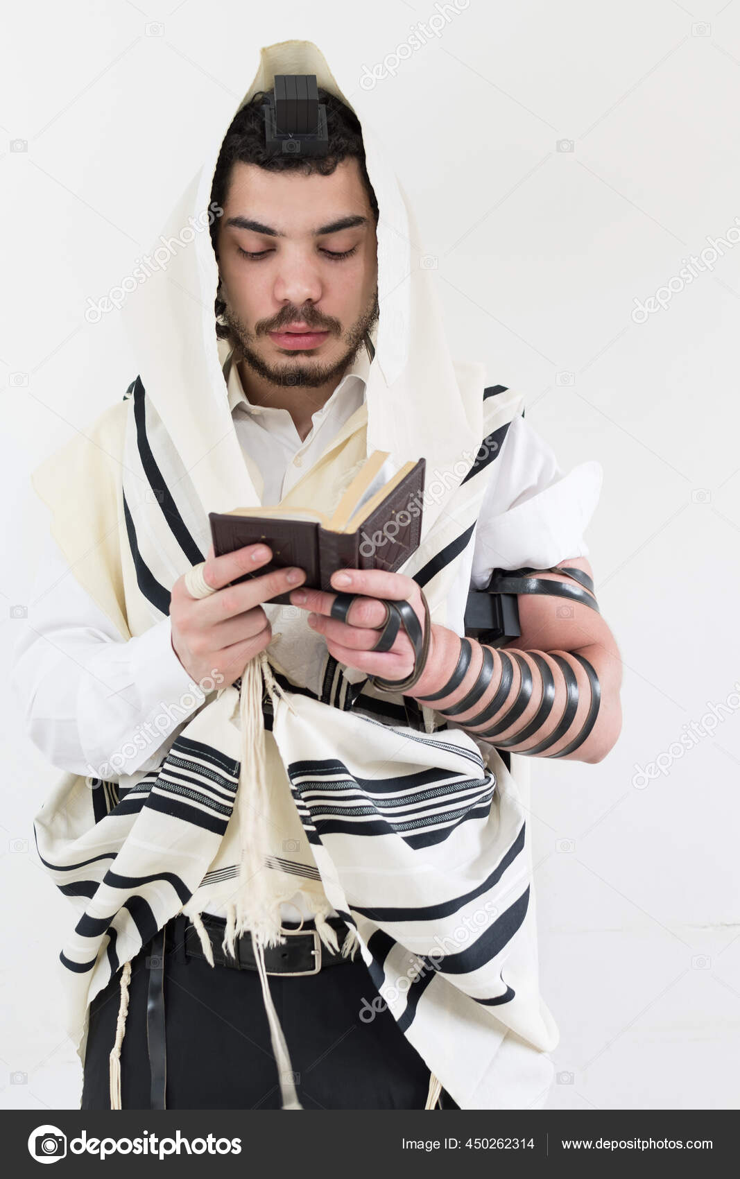 Young Orthodox Jewish Man Shawl Tallit Phylacteries Tefilin Praying ... Young Orthodox Jewish Man Shawl Tallit Phylacteries Tefilin Praying ...