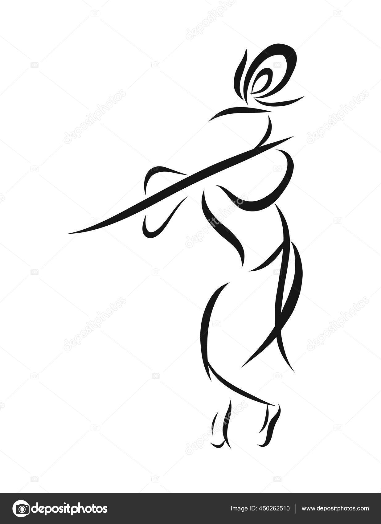 Vector Illustration Lord Krishna Flute Isolated White Background Stock ...