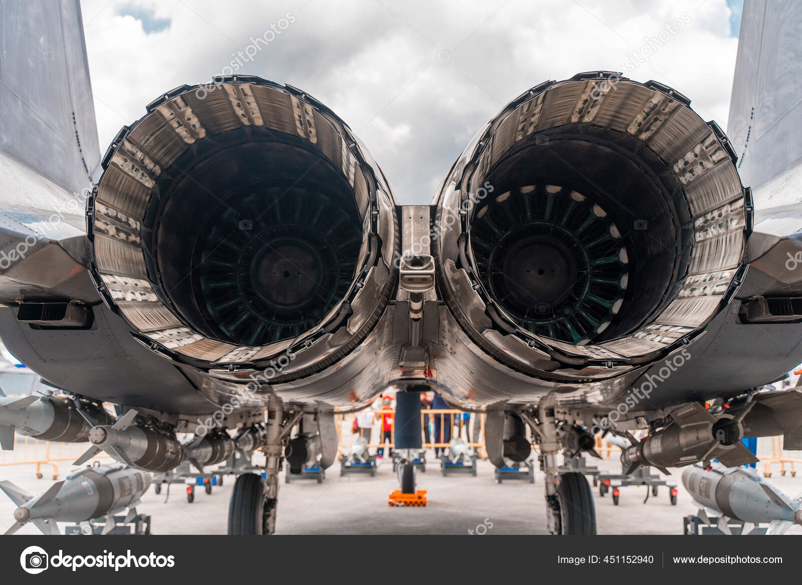 Back View Giant Powerful Engines Military Fighter Jet Airport Stock ...