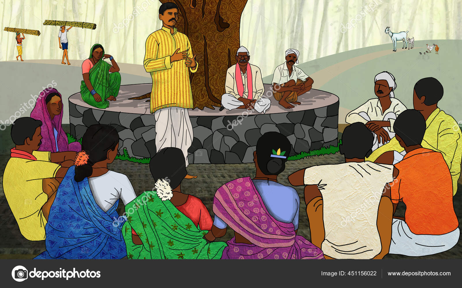 Gram Sabha Village Council Indian Village Typical Indian Village Leader ...