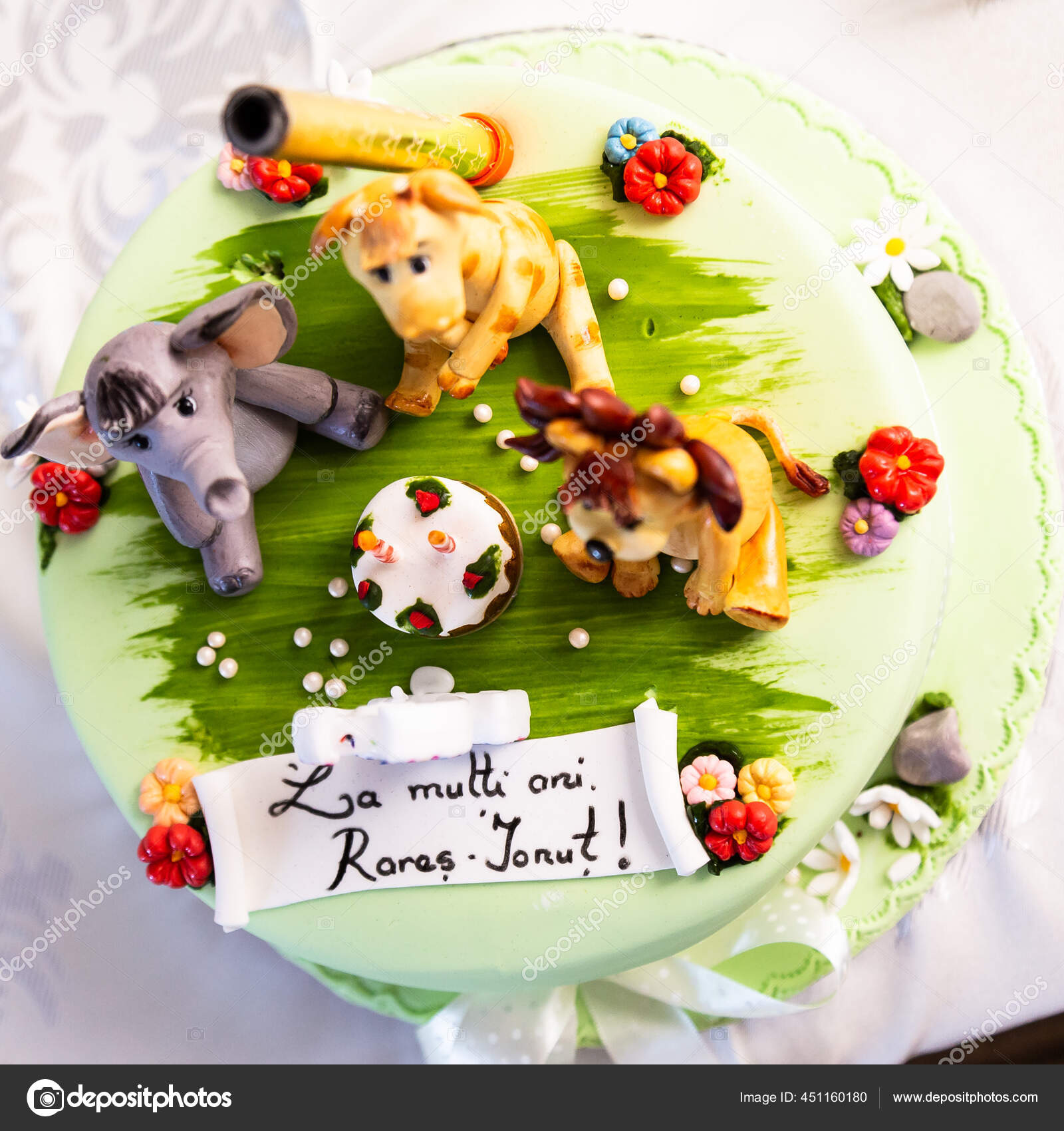 Top View Vertical Shot Cute Animal Themed Birthday Cake Chi Stock Photo ...